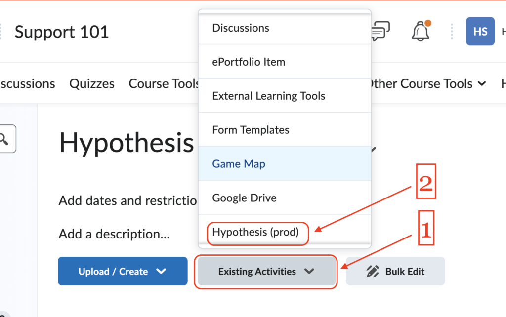Creating Hypothesis-Enabled Readings in D2L Brightspace : Hypothesis