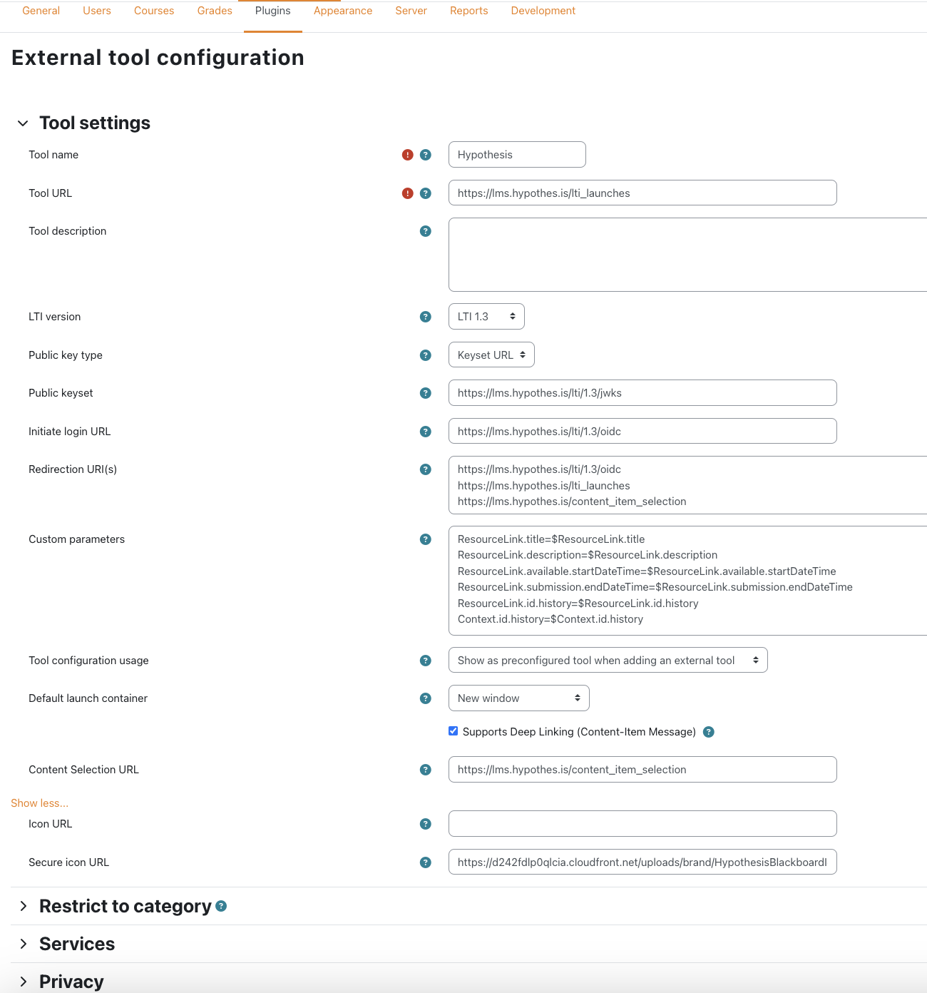 Register a Moodle API Token for an existing Hypothesis LMS app : Hypothesis