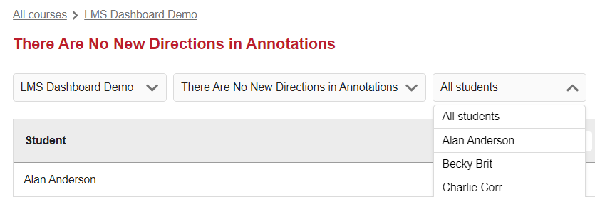 Hypothesis LMS Dashboard Student Filter : Hypothesis