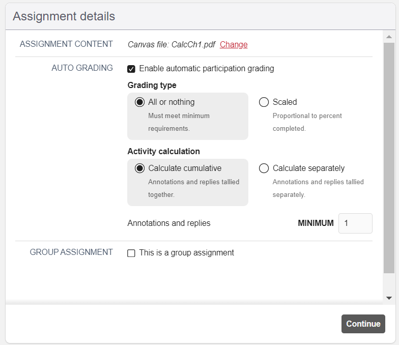 auto-grading setup screen : Hypothesis