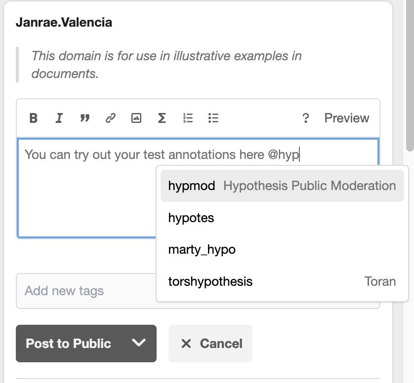 @mentions for the Hypothesis Web App : Hypothesis